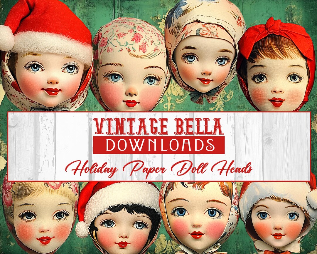 DIGITAL FILES Holiday Paper Doll Heads Christmas Winter Illustrations ...