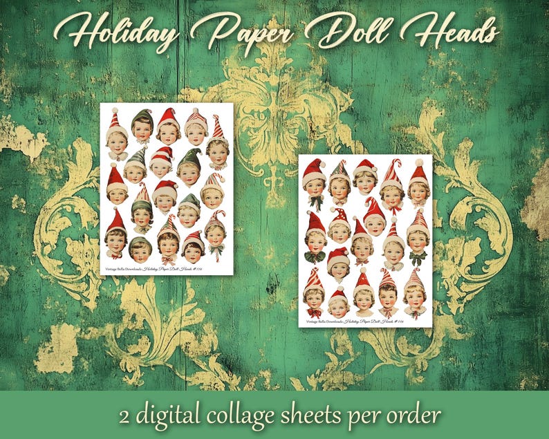 DIGITAL FILES Holiday Paper Doll Heads Christmas Winter Candy Cane ...