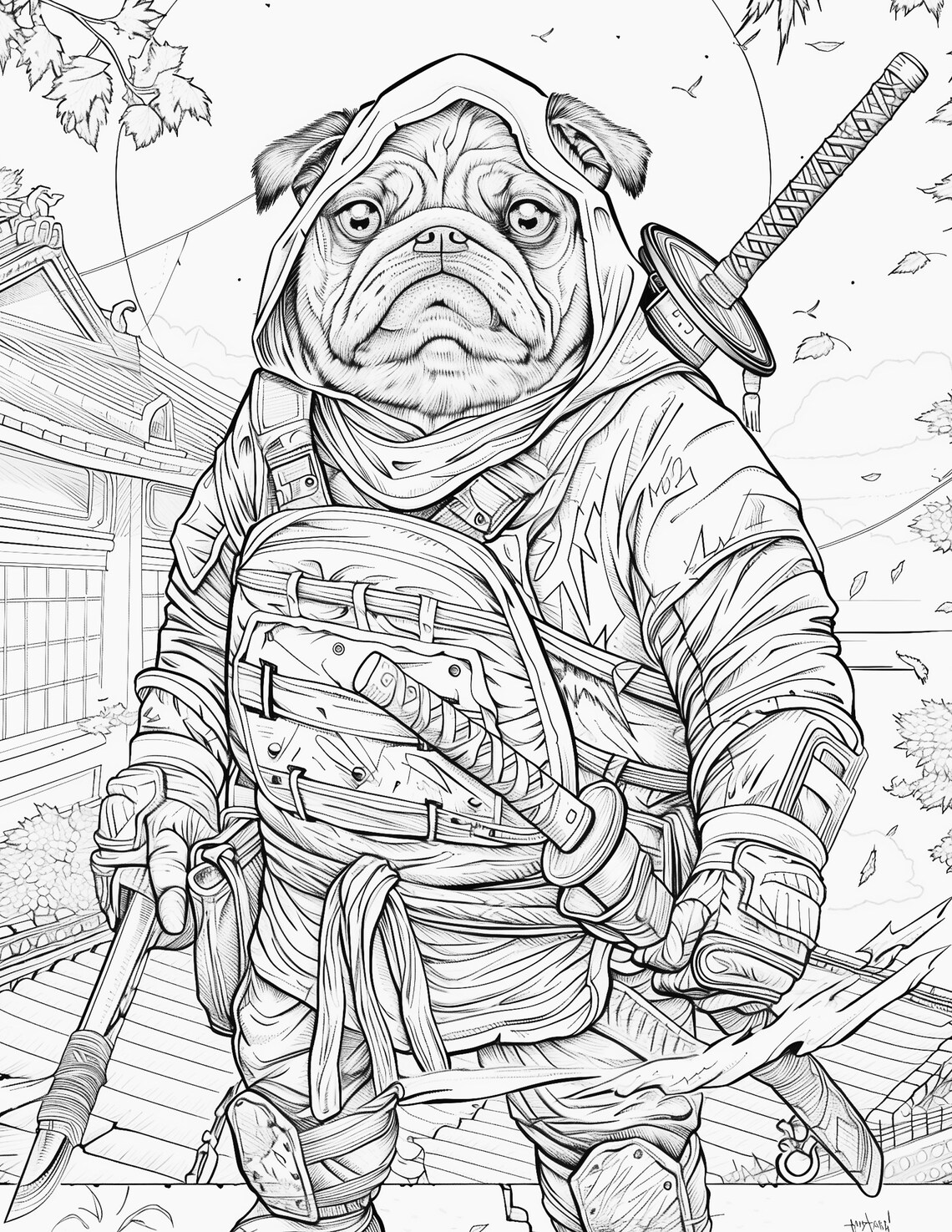 Printable Pug Ninja Coloring Pages, Fun Dog Art for Kids & Adults ...