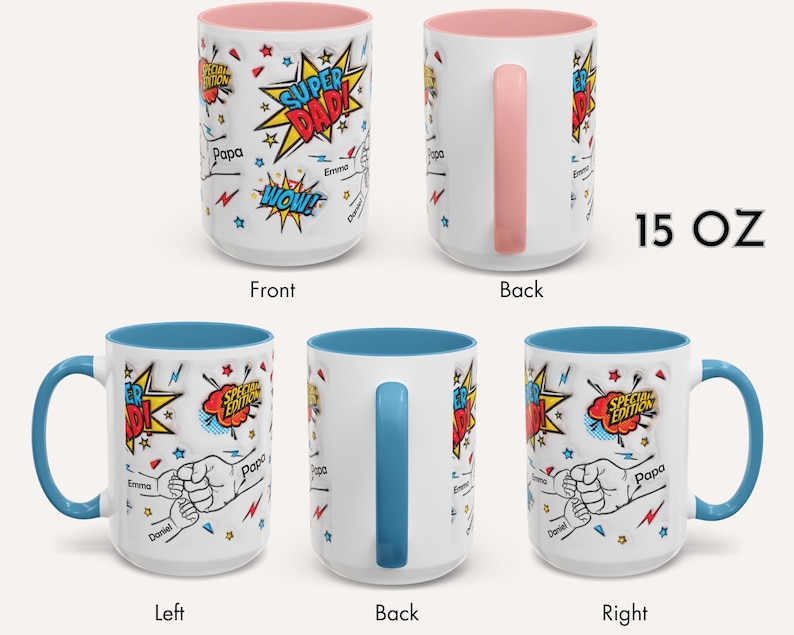 Personalized Super Dad 3D Inflated Mug With Kids' Hands Custom Cup With ...