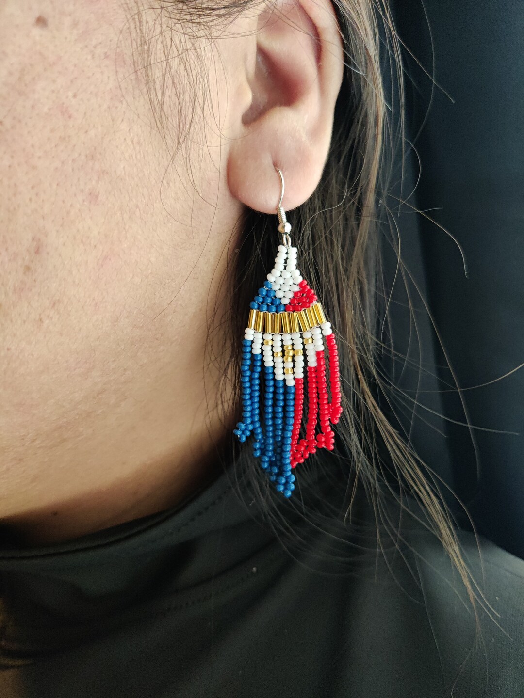 Philippine Flag Inspired Seed Bead Earrings, Patriotic Earrings ...