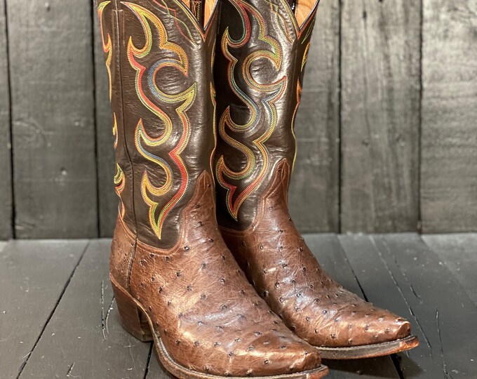 Vintage DAN POST Men's Western Brown Bexar Rust Saddle Snip Toe Cowboy ...