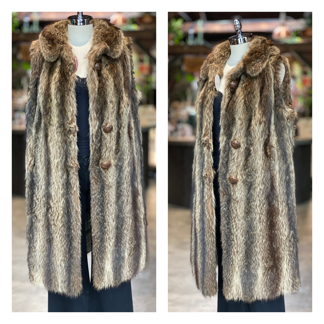 Size Large, Real Fur Coat, Real Fur Vest, Long Fur Vest, Raccoon Fur ...