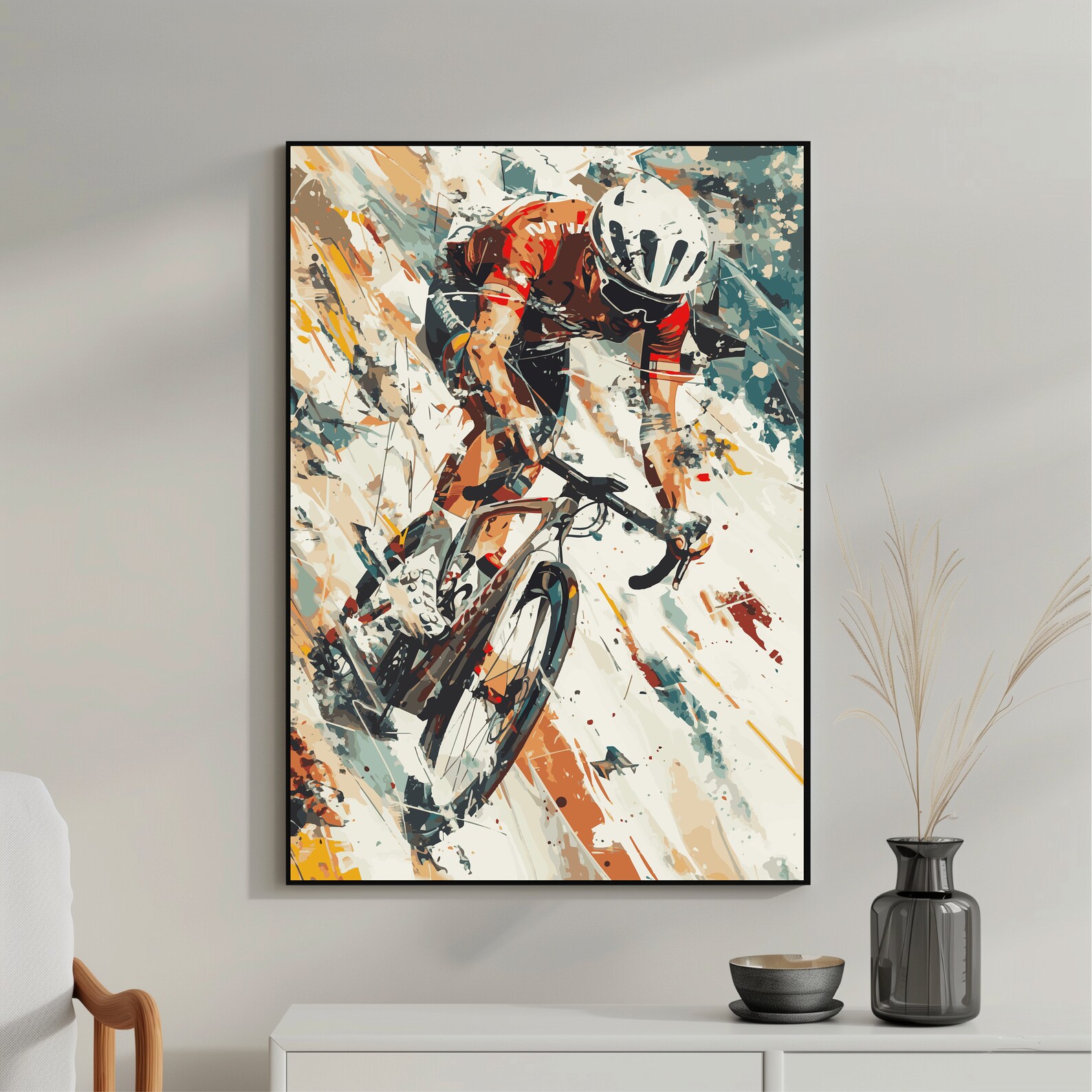 Cycling Race Poster, Mountain Biking Poster, Painting Style Home Decor ...