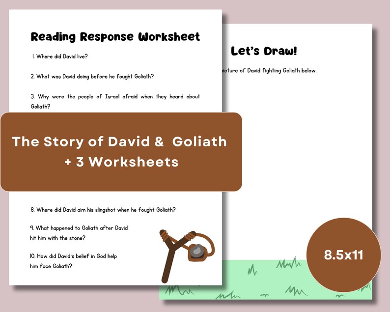 Engaging Kids Bible Worksheets, David and Goliath Lesson, Interactive ...