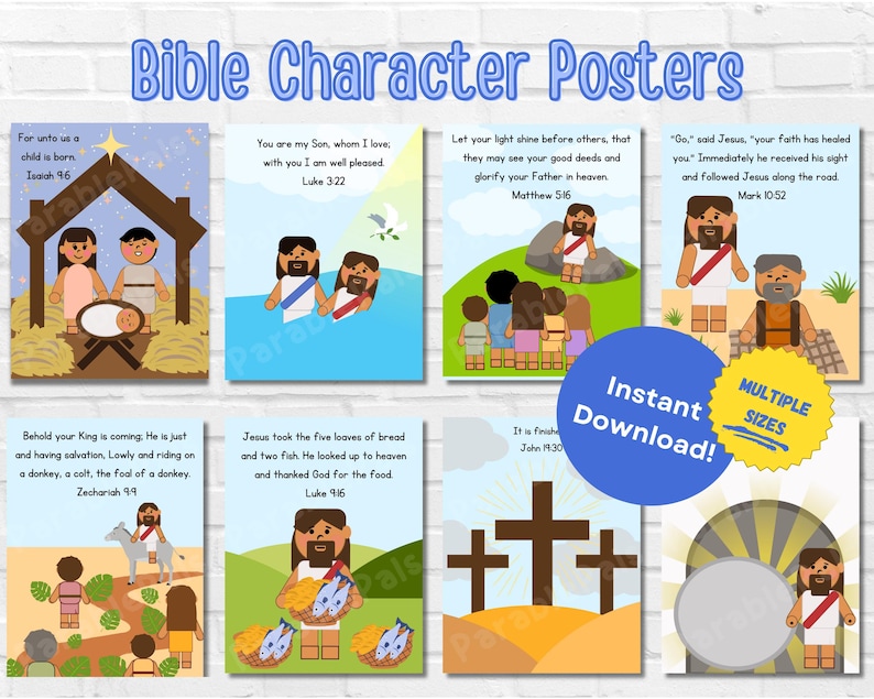 Bible Story Kids Posters, Homeschool Characters, Scripture Printable ...