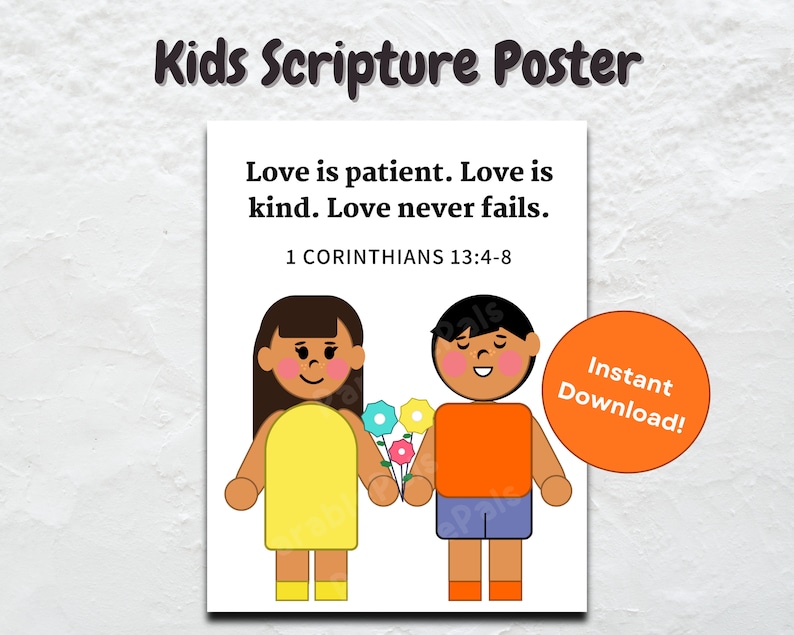 Kids Bible Wall Art, Printable Verse Scripture Poster, 1 Corinthians 13 ...