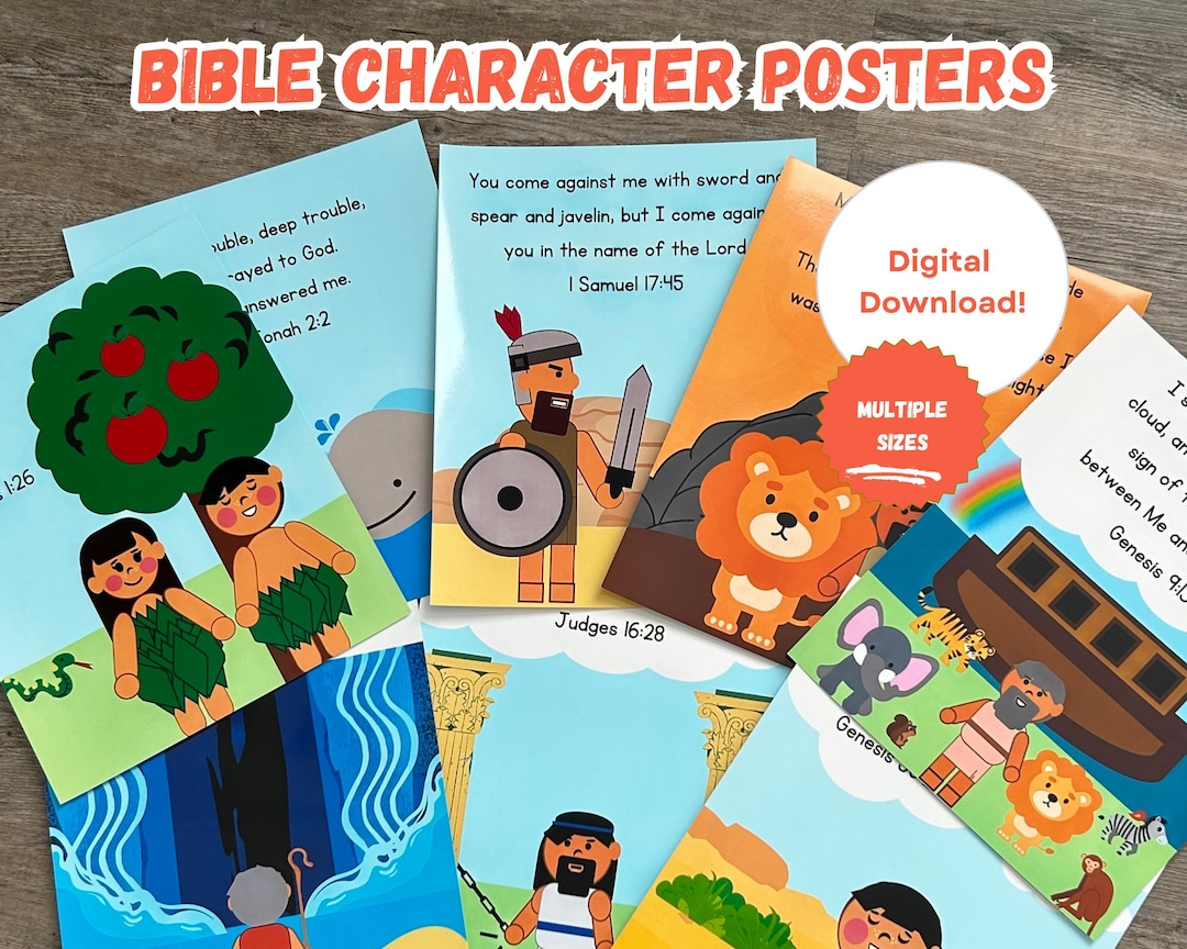 Bible Character Poster Wall Art Scripture for Kids Biblical Story ...