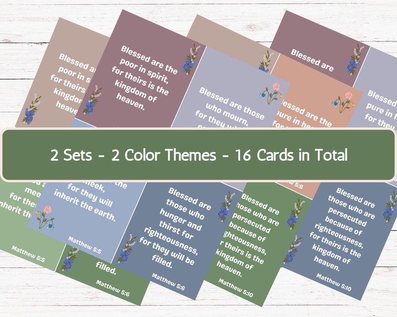 Engaging Kids Bible Memory Verse Flashcards - Printable Beatitudes Set ...