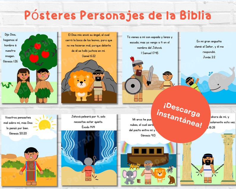 Kids Bible Posters, Spanish Scripture, Bible Characters, Bible Stories ...
