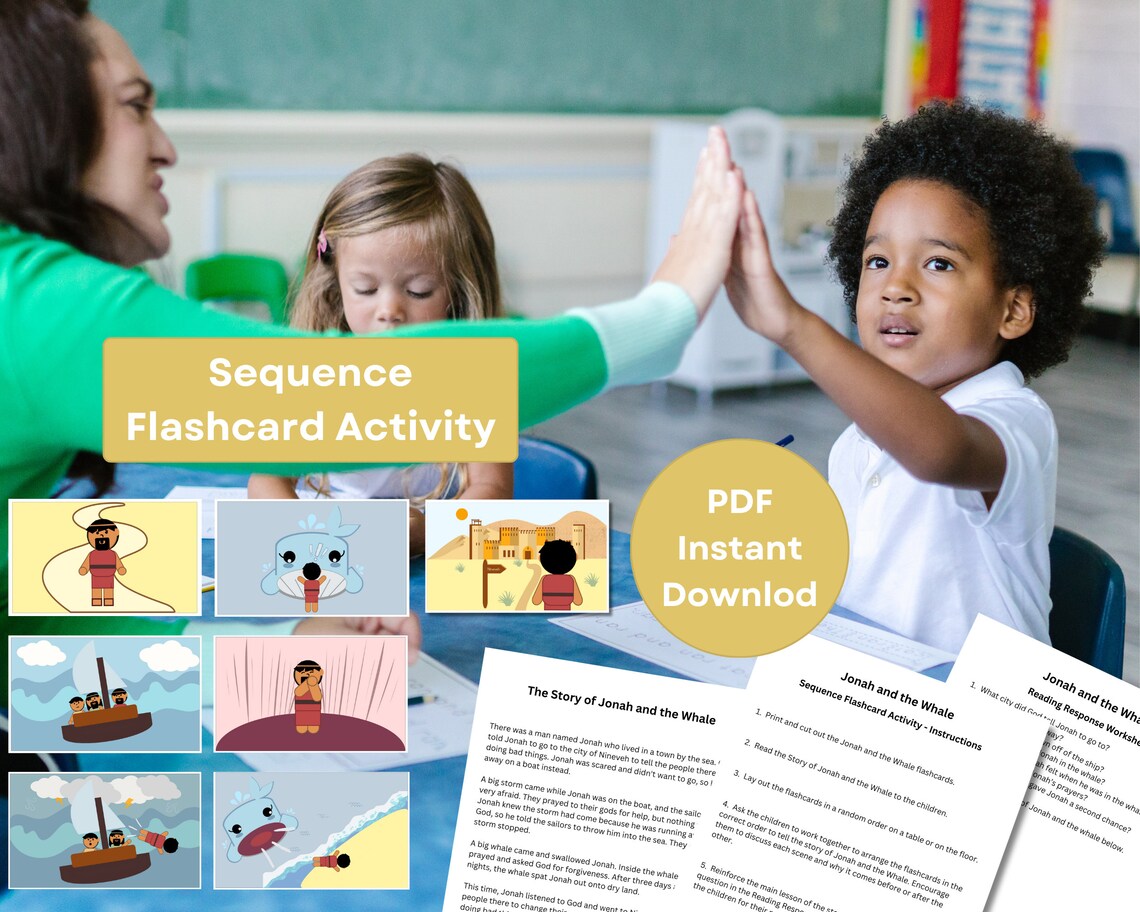 Kids Bible Flashcards Activity, Jonah and the Whale Story Characters ...