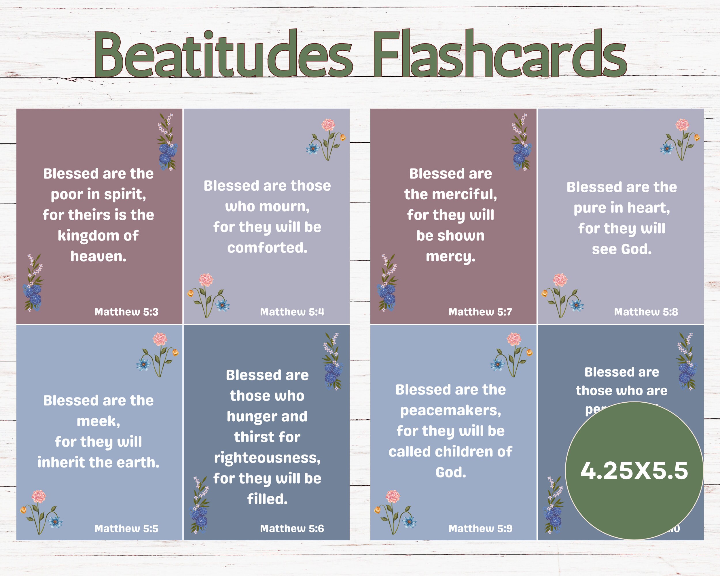 Engaging Kids Bible Memory Verse Flashcards - Printable Beatitudes Set ...