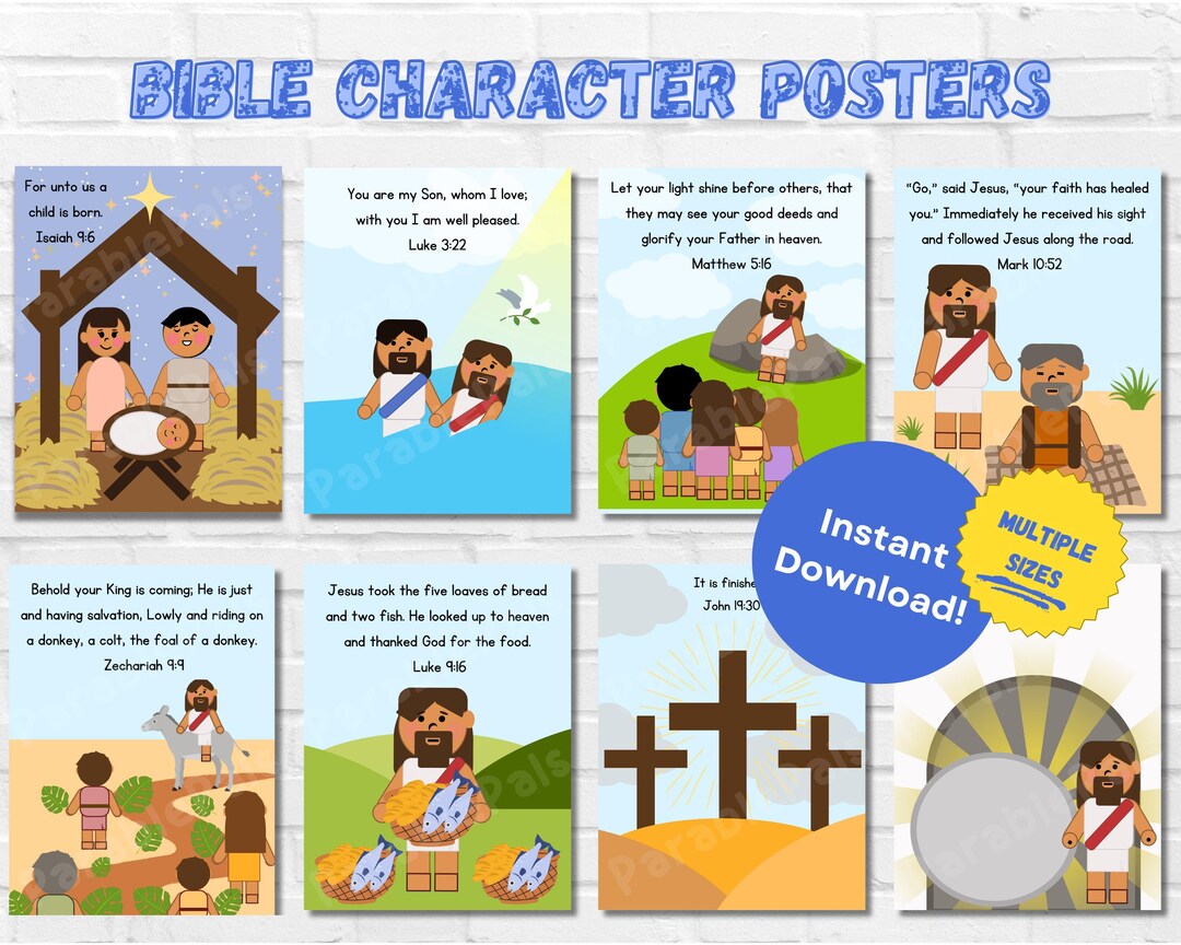 Bible Story Kids Posters, Homeschool Characters, Scripture Printable ...