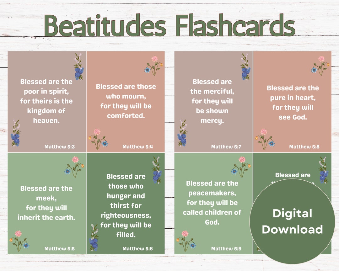 Engaging Kids Bible Memory Verse Flashcards - Printable Beatitudes Set ...