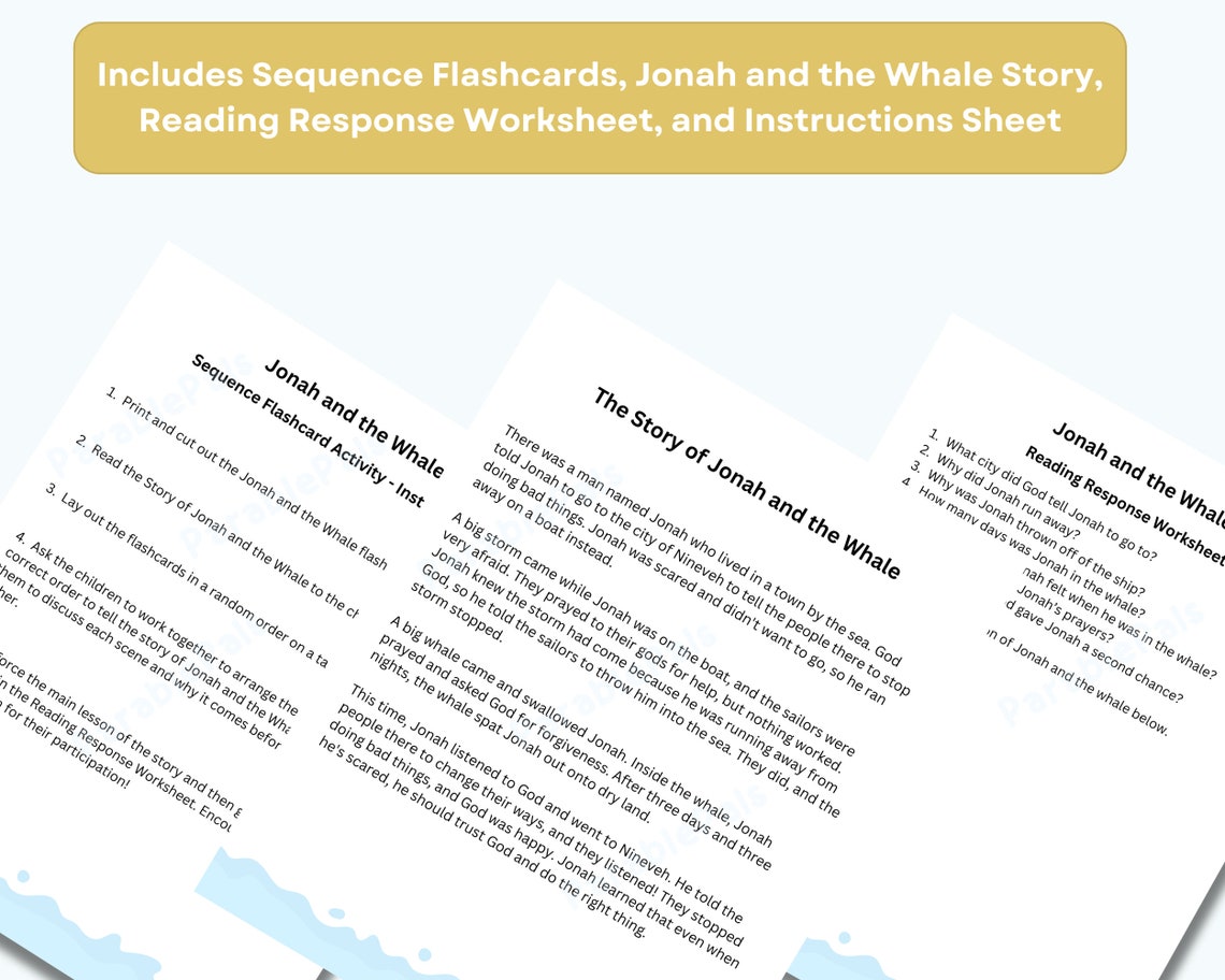 Kids Bible Flashcards Activity, Jonah and the Whale Story Characters ...
