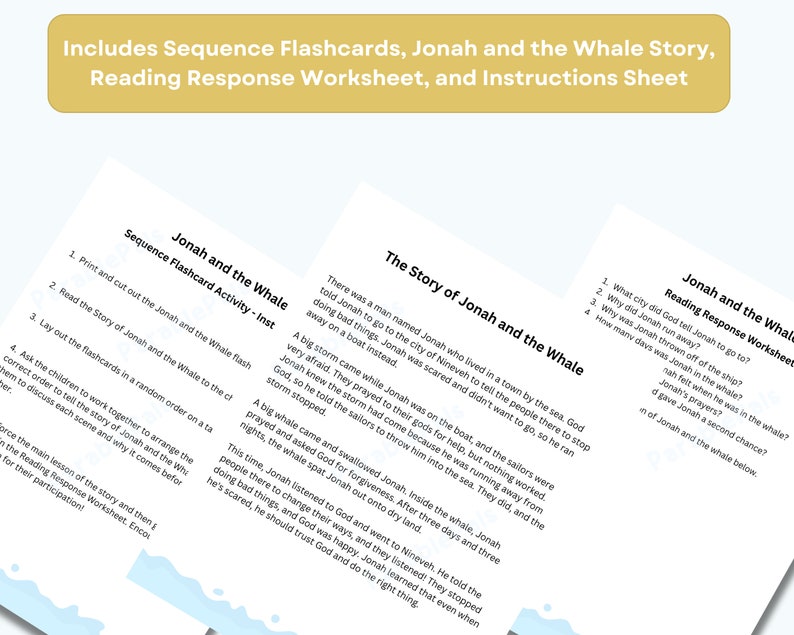 Kids Bible Flashcards Activity, Jonah and the Whale Story Characters ...
