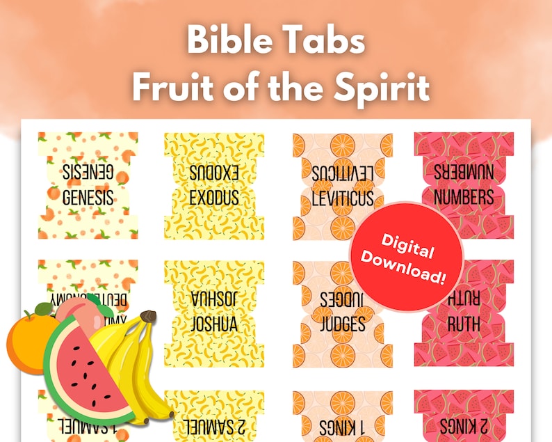 Old & New Testament Printable Bible Tabs, Study Aid With Fruit of the ...