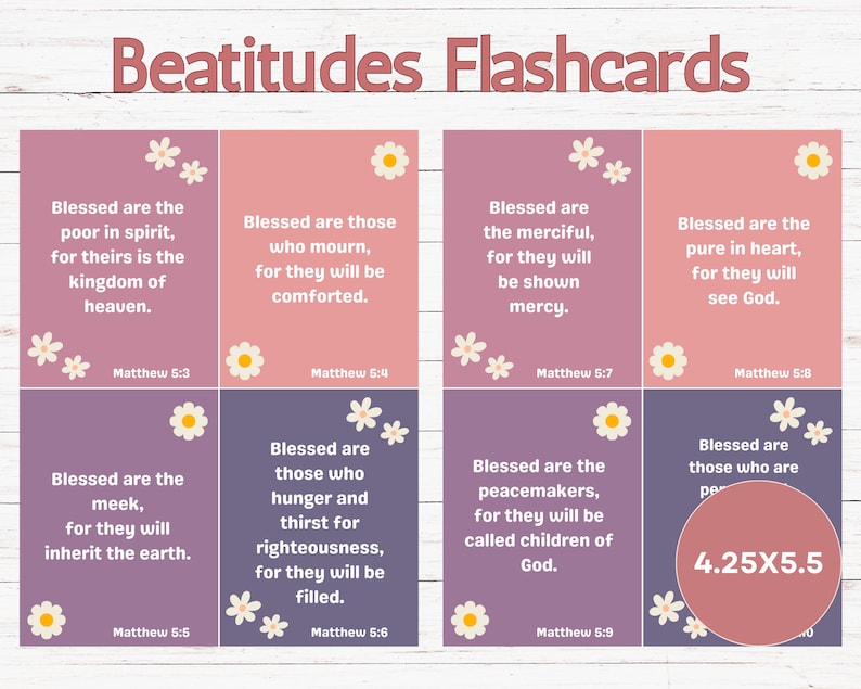 Engaging Kids Bible Memory Verse Flashcards Printable Beatitudes Set ...