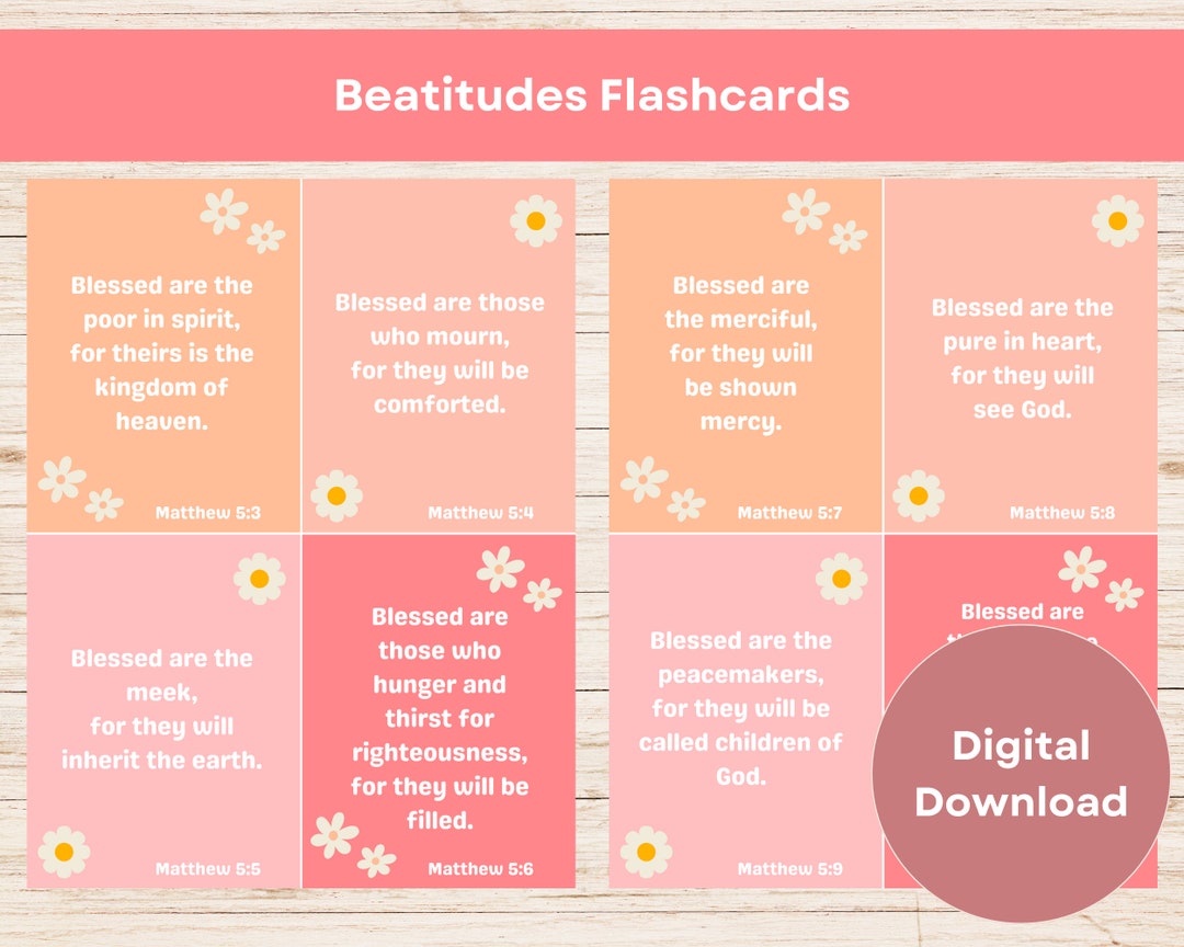 Beatitudes, Flashcards for Kids, Printable Flashcards, Bible Verse ...