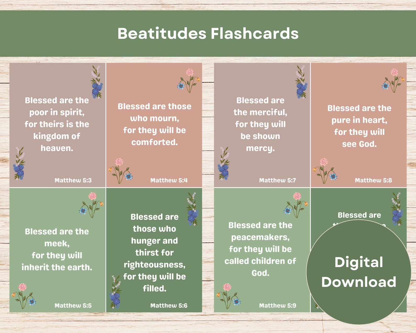 Fun Bible Verse Flashcards, Beatitudes, Scripture, Printable Memory ...
