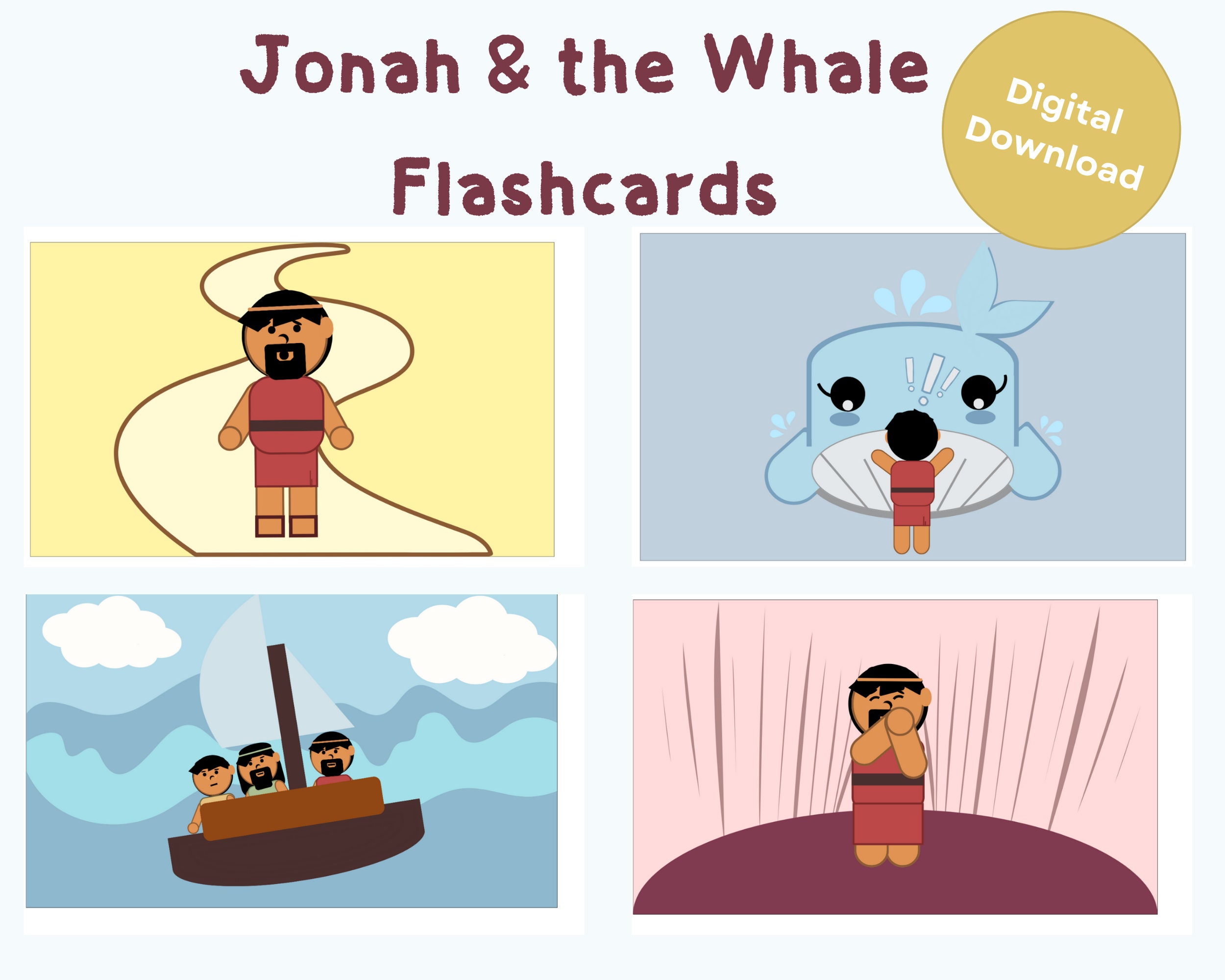 Kids Bible Flashcards Activity, Jonah and the Whale Story Characters ...