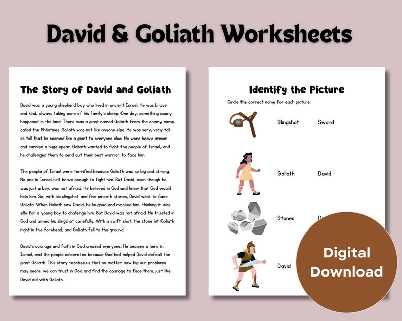 Engaging Kids Bible Worksheets, David and Goliath Lesson, Interactive ...