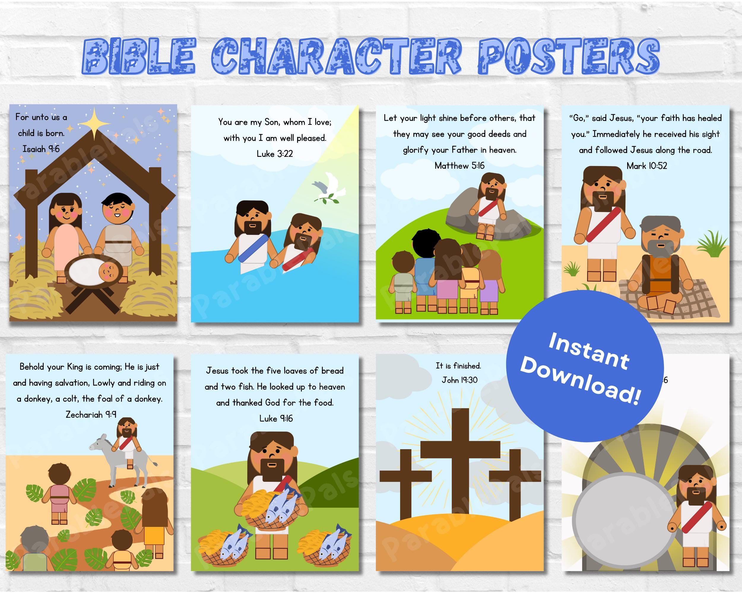 Bible Story Kids Posters, Homeschool Characters, Scripture Printable ...