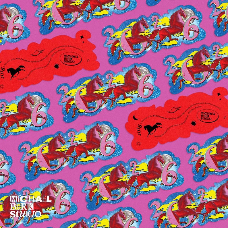 Fire Horse 2026 Bookmark With Collage Design · Rigid Plastic With ...