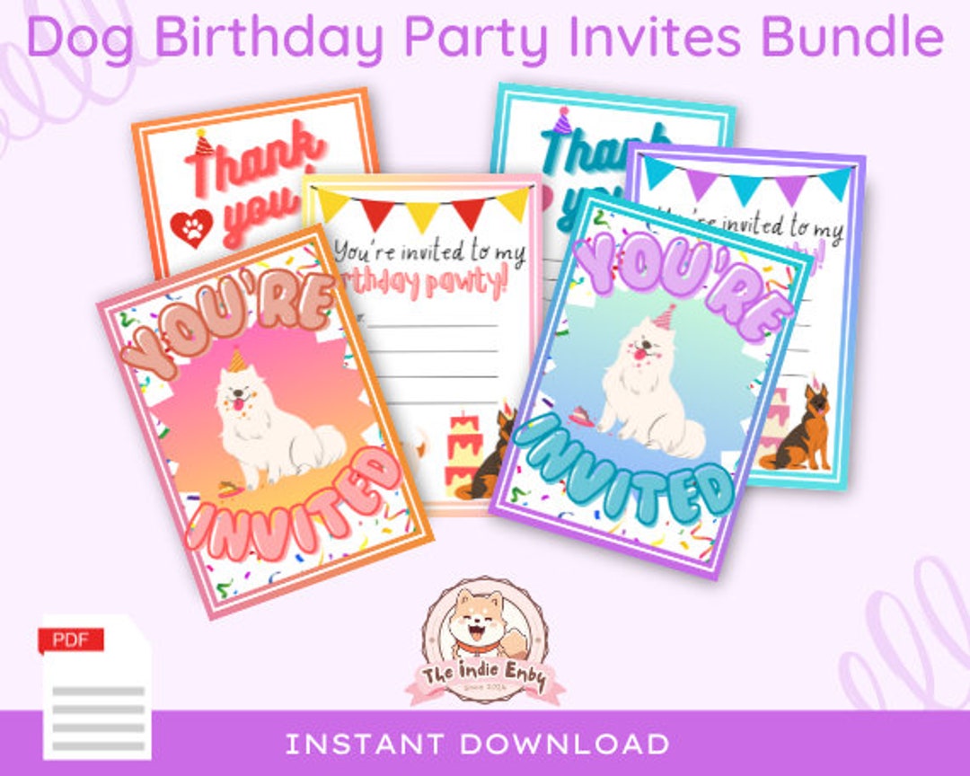 Printable Dog Birthday Invitation and Thank You Card Bundle, Puppy ...