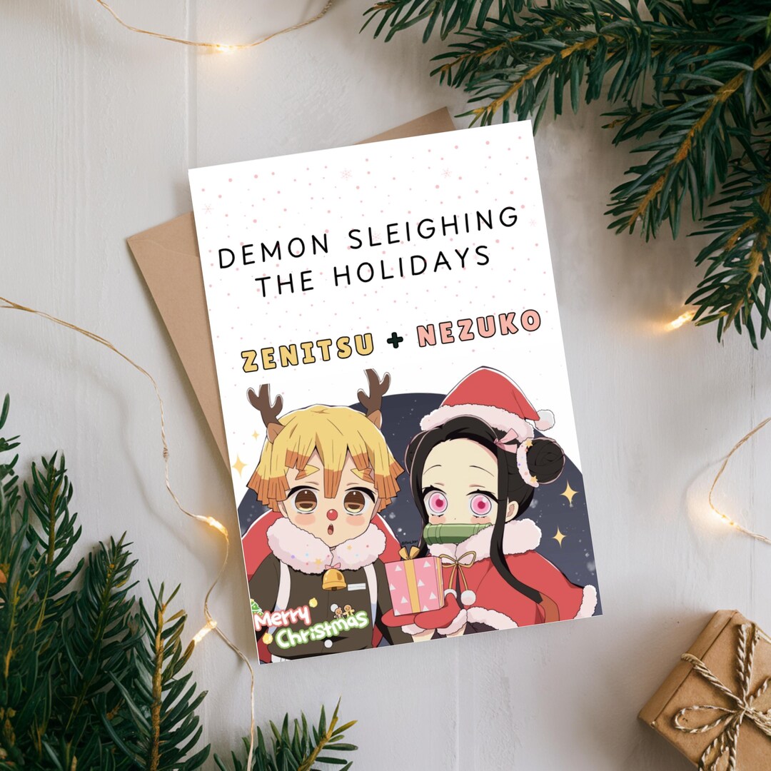 Demon Slayer Christmas Card V1: Zenitsu & Nezuko Wish You A Merry ...