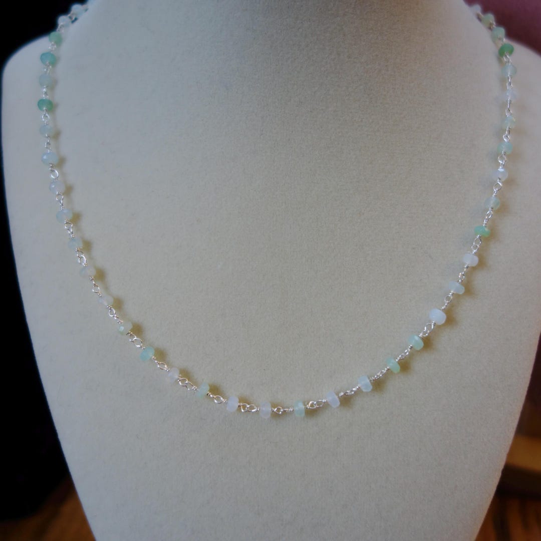 Sterling Silver Peruvian Opal Chain Necklace, Dainty Trendy Layering ...