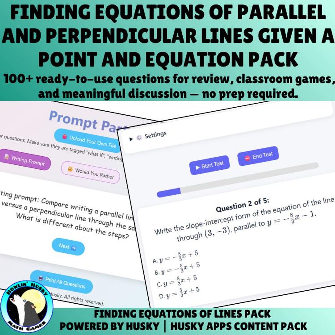 Finding Equations of Parallel and Perpendicular Lines Given a Point and ...
