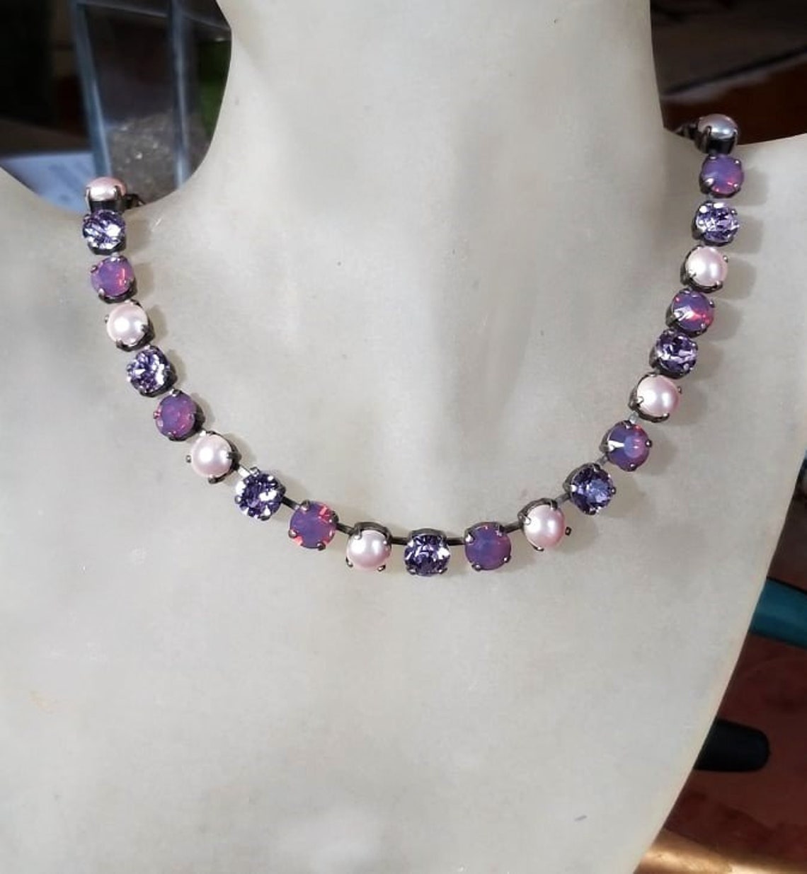 Swarovski Crystal Cyclamen Opal and Rosaline Pearl Tennis - Etsy