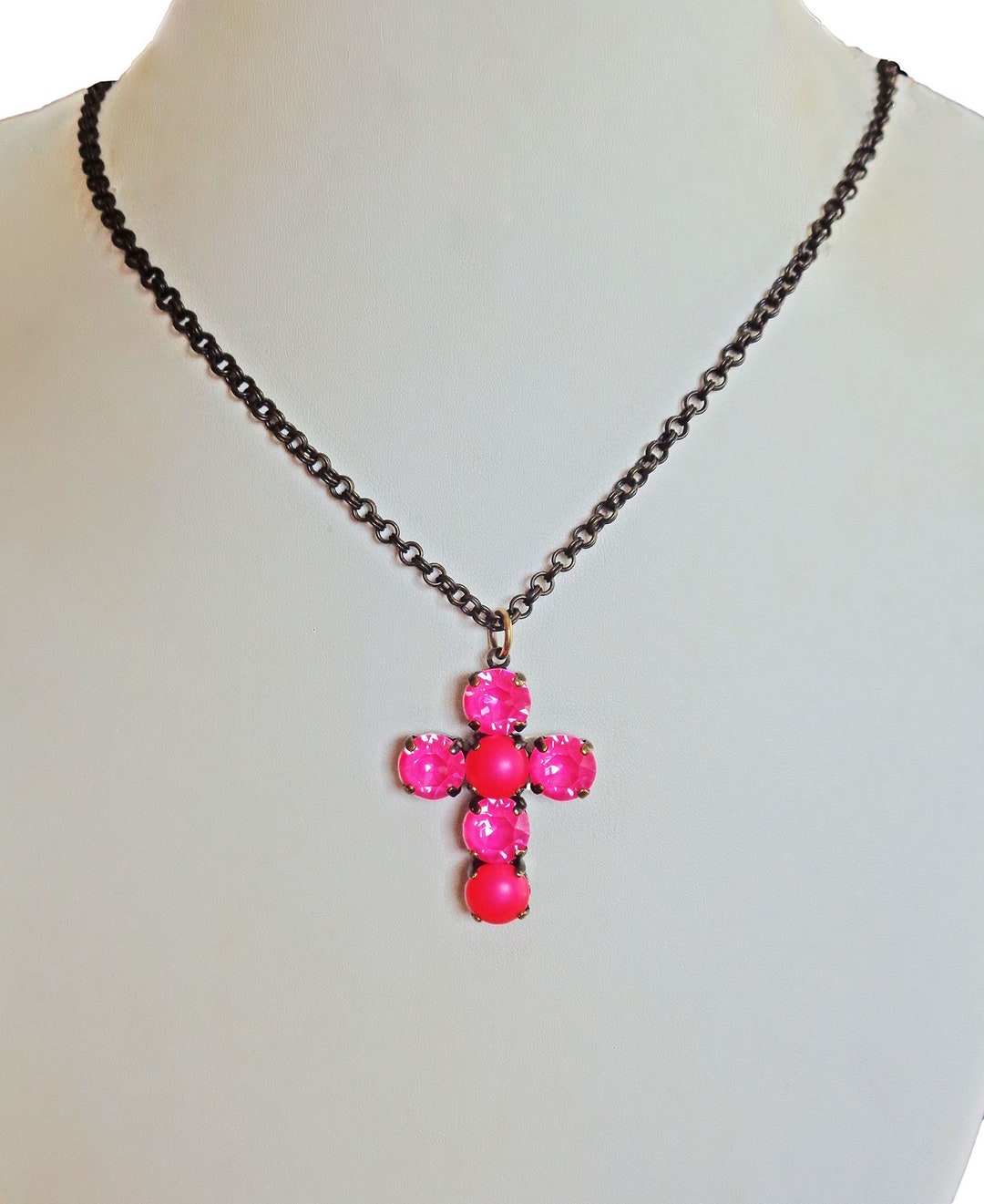 Swarovski Crystal Electric Pink Ignite Cross Pendant Necklace,antique ...