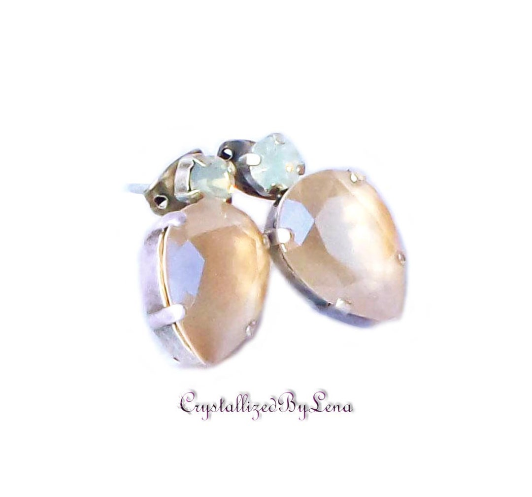 Swarovski Crystal Ivory Cream Lacquer Finish 14x10mm Pear Stud and Drop ...