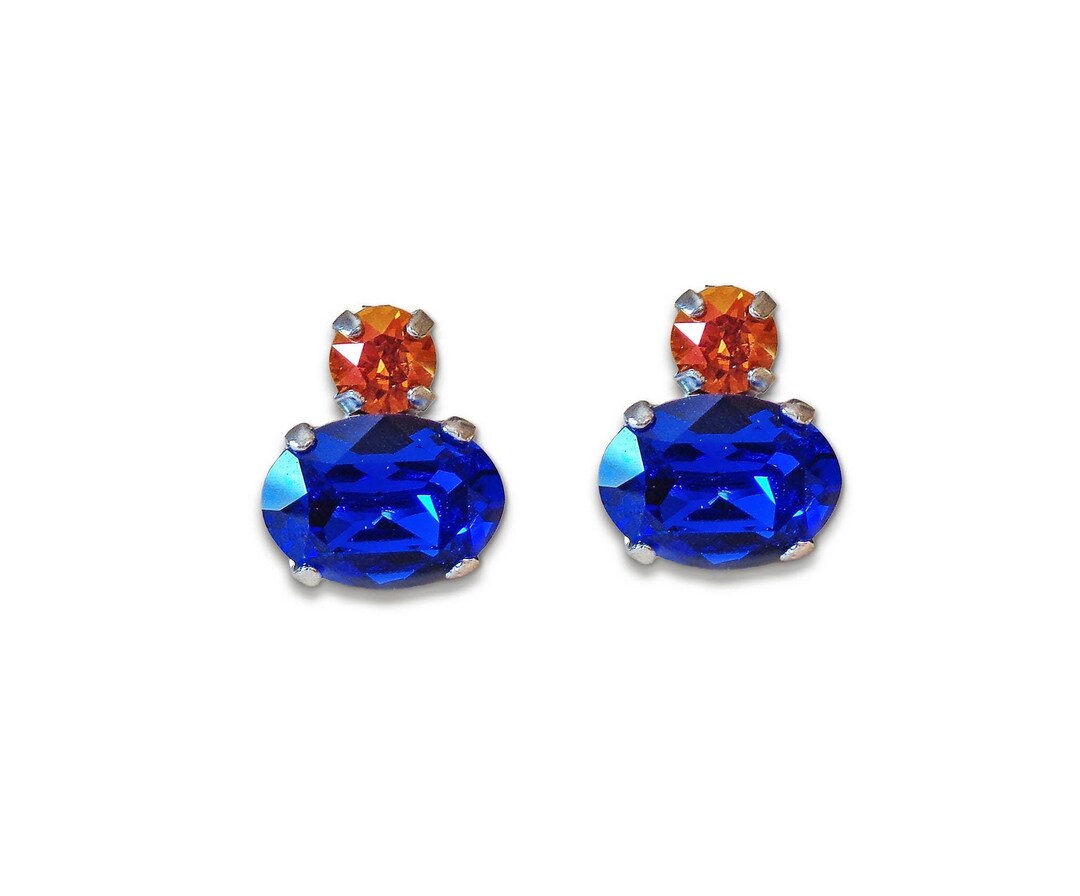 Swarovski Crystal Stud and Drop Oval Fancy Stone Earrings,majestic Blue ...
