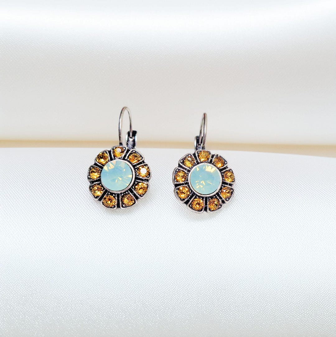 MIRELLA Swarovski Crystal Floral Design Drop Earrings,pacific Opal and ...