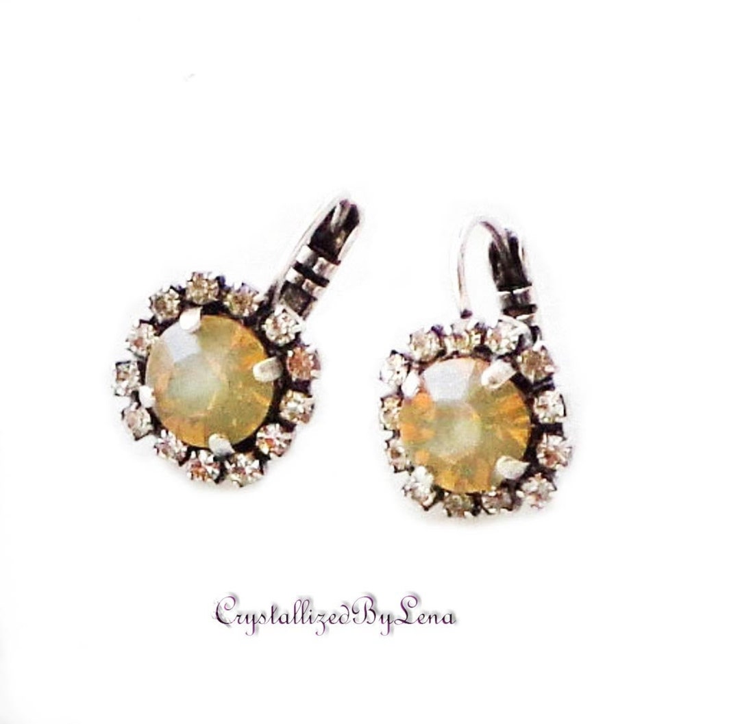 Swarovski Crystal 8mm Fancy Drop Earrings Sand Opal Accented - Etsy