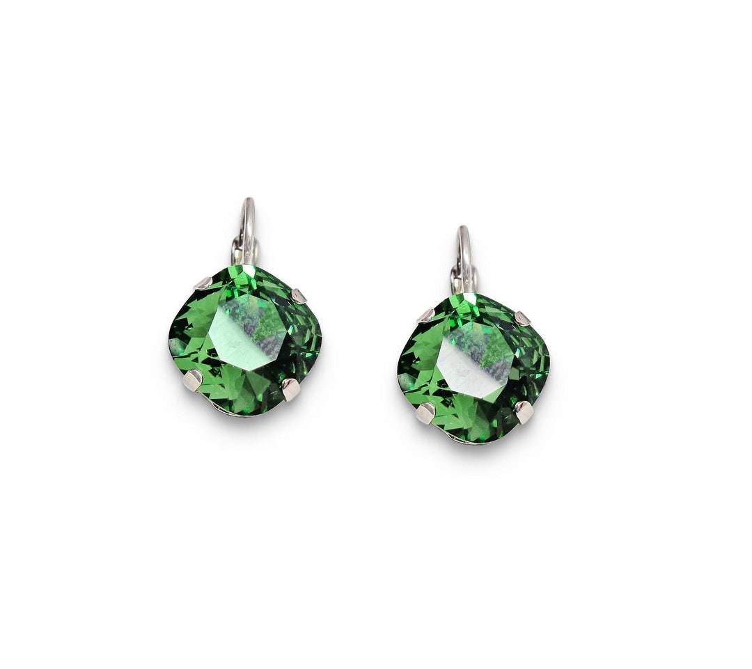 Swarovski Crystal 12mm Square Fancy Stone Earrings,green Erinite ...