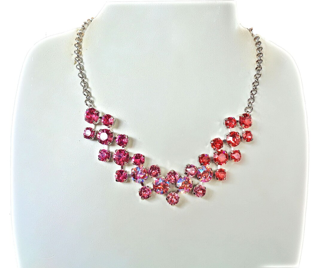 TULIP GARDEN Swarovski Crystal Fancy Multistone Necklace Bright Pinks ...