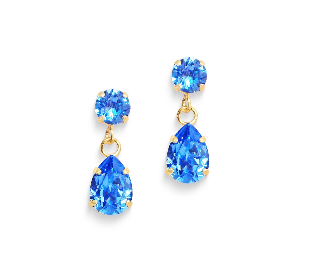 Swarovski Crystal Recreated Ice Blue Fancy Pear Stone Stud & Drop ...