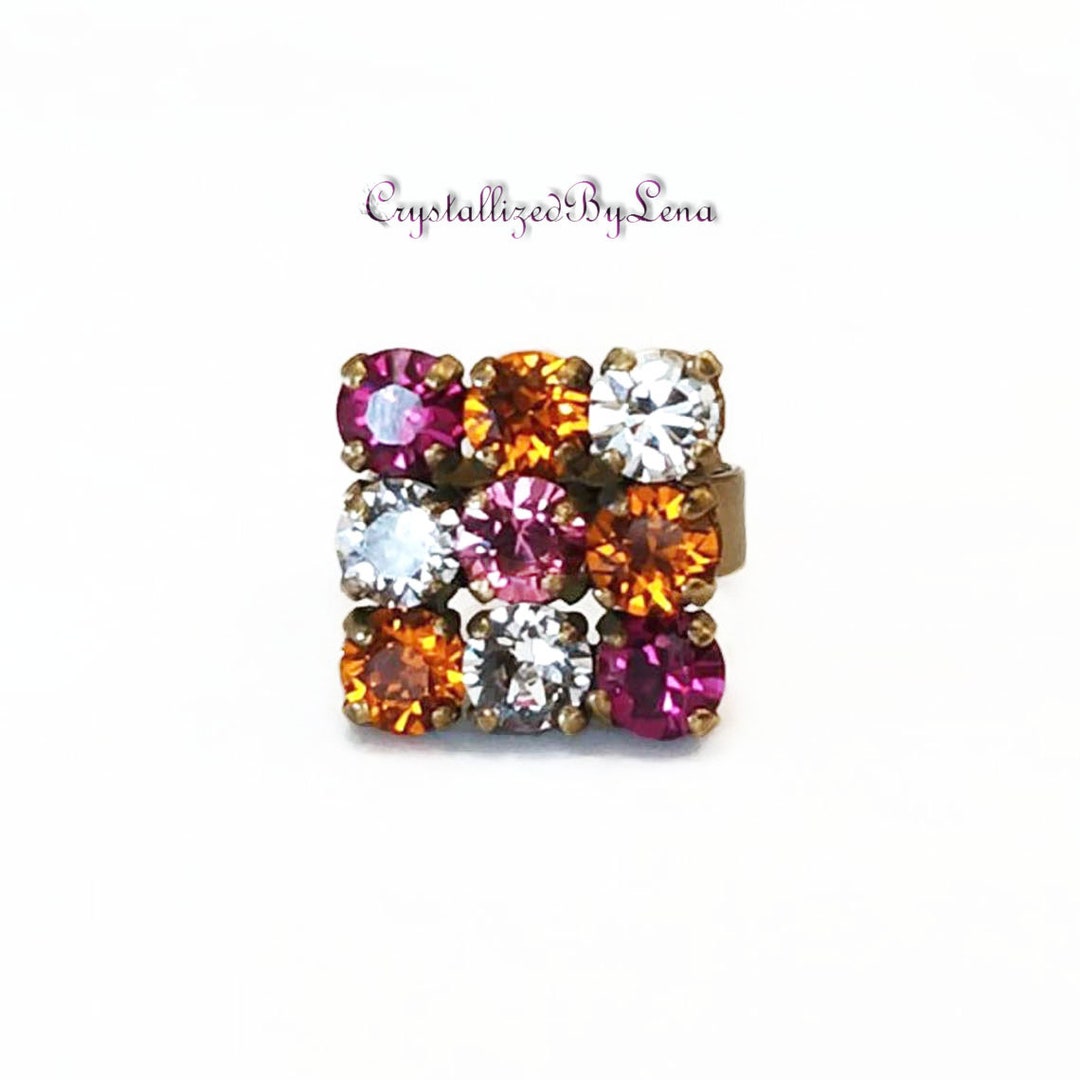 Swarovski Crystal Square Fancy Stone Ring Multicolour ,size 6-9US ...