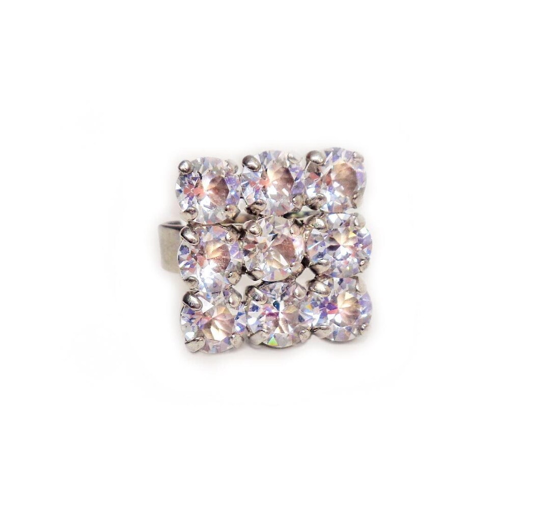 Swarovski Crystal Square Fancy Stone Ring Clear Crystal - Etsy