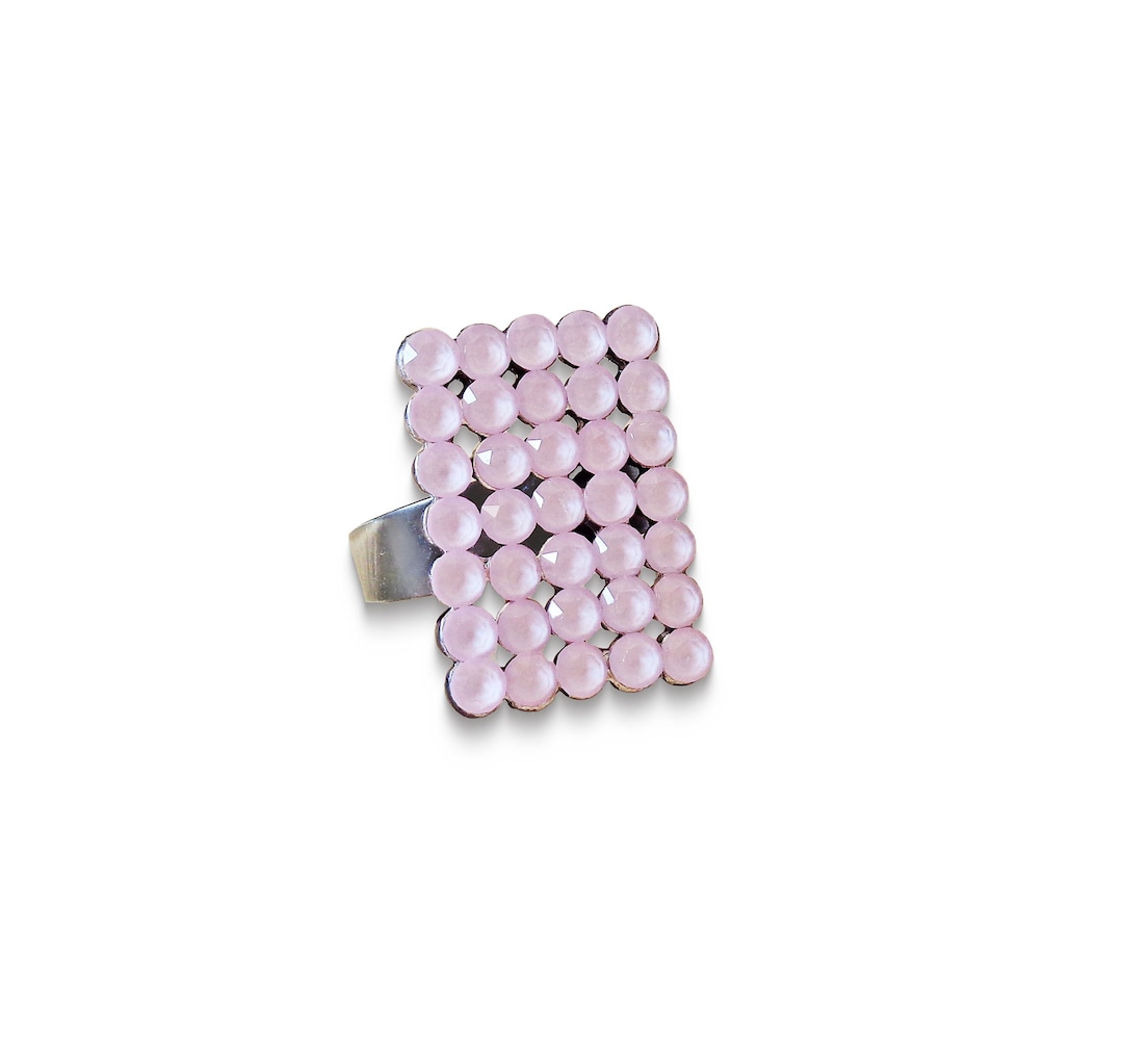 Swarovski Crystal Powder Pink 15x20mm Rectangular Strass Finger Ring ...