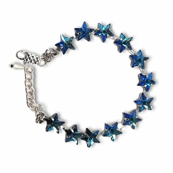Sparkling Swarovski Crystal 10mm Fancy Stone Star Bracelet Bermuda Blue silver Plated Etsy UK