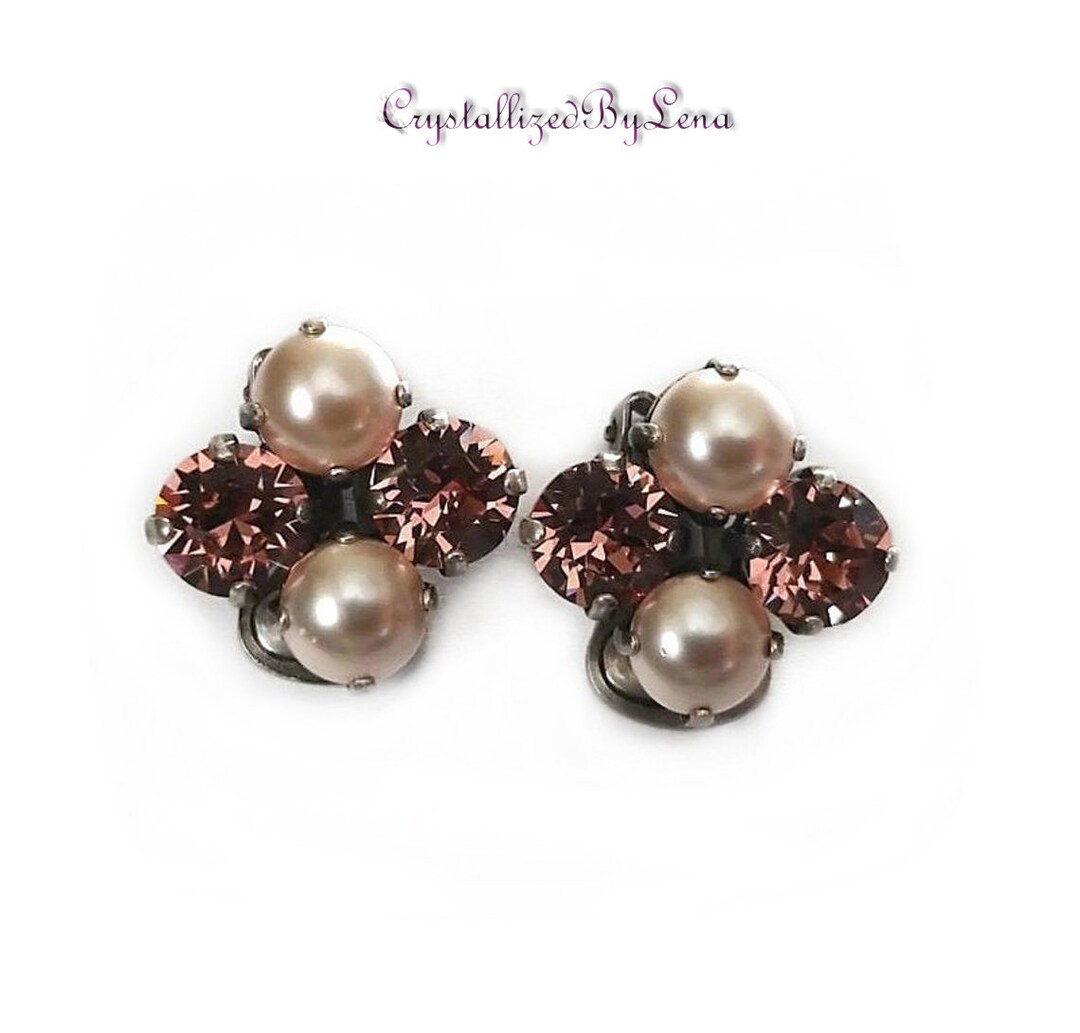 Swarovski Crystal 8mm Round Fancy Stone Clipon Earringsblush - Etsy