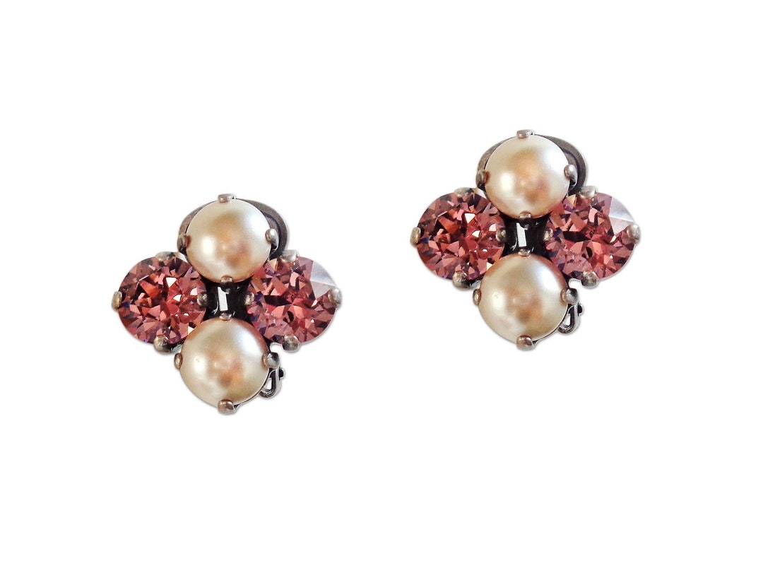 Swarovski Crystal 8mm Round Fancy Stone Clipon Earringsblush - Etsy