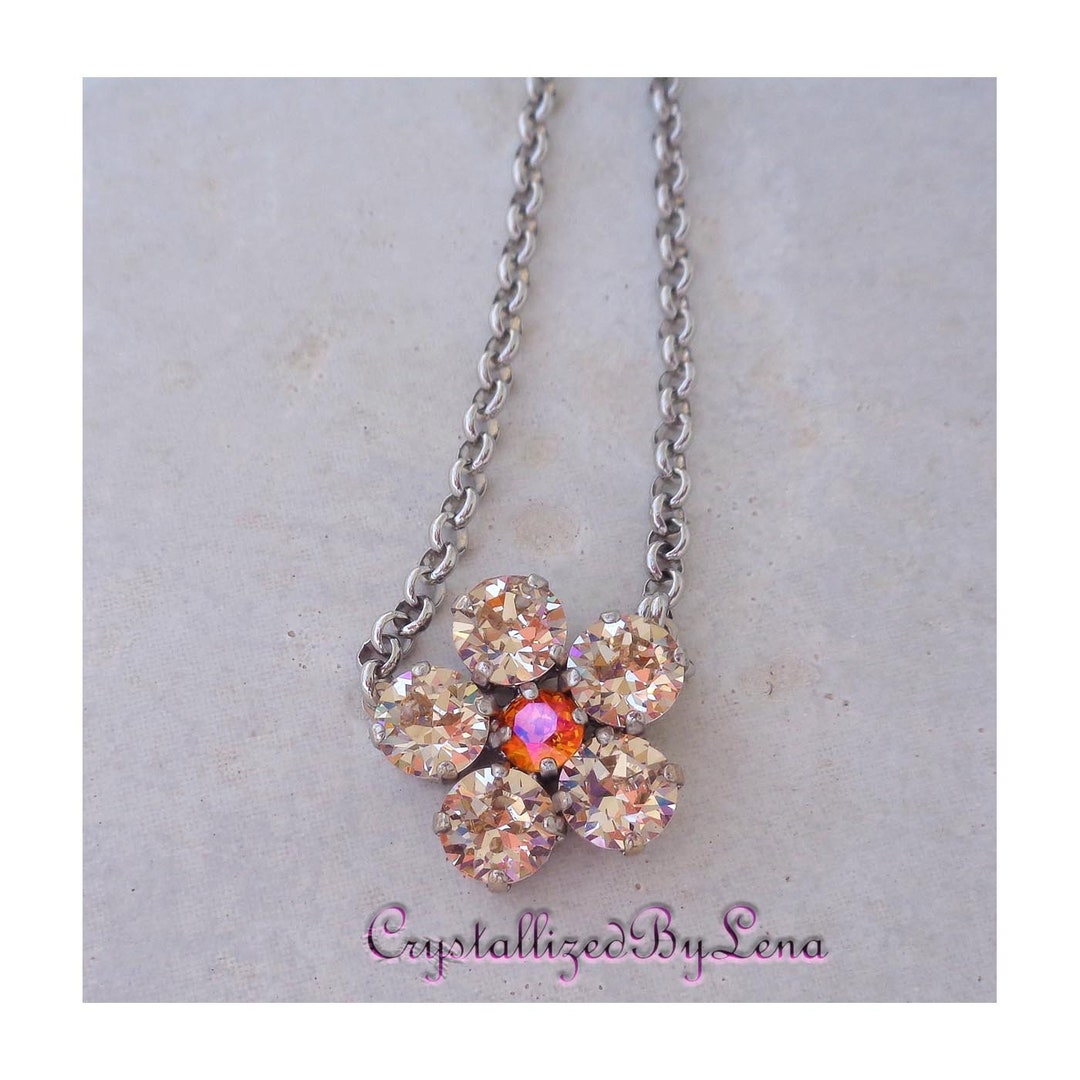 Austrian Crystal Flower Pendant 8mm Fancy Stones Silk and Pink Astral ...