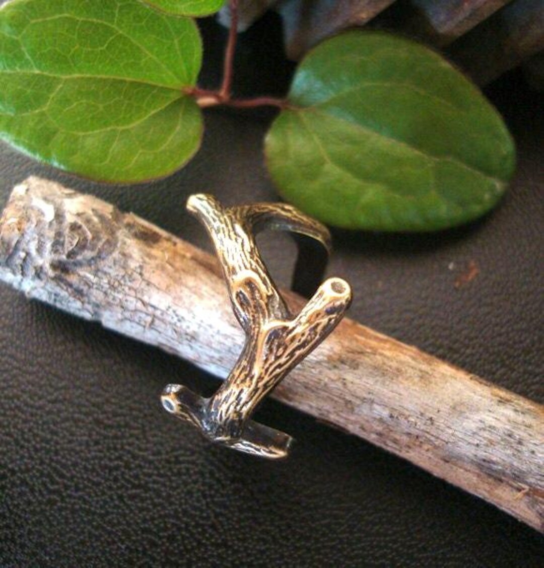 Jewelry, Ring, Solid Brass, Strong Woodland Oak Branch, Vintage Brass ...