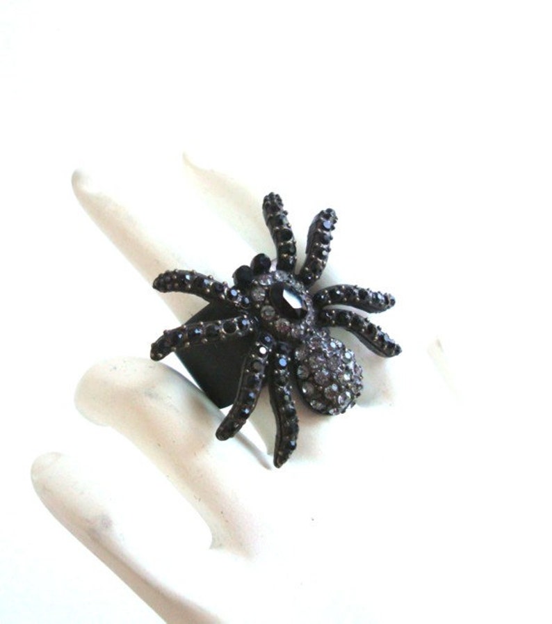 Gothic Black Widow Ring Rhinestone Spider on Sturdy Ring - Etsy